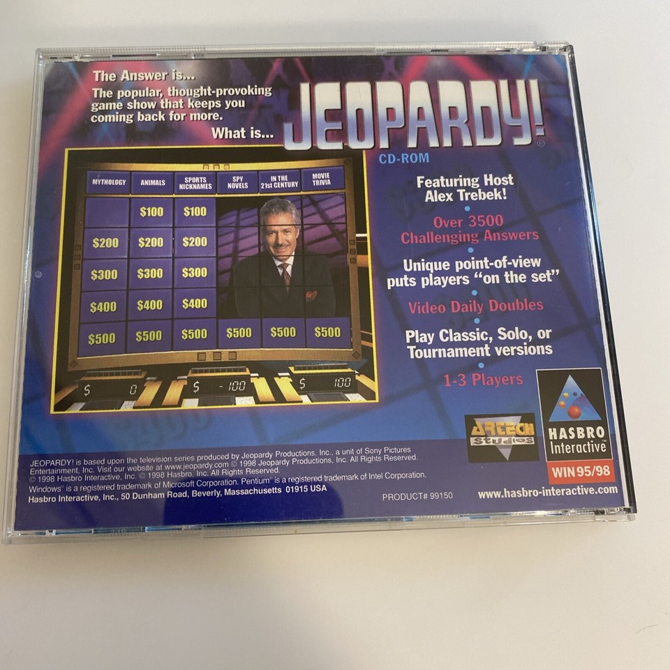 JEOPARDY Hasbro Interactive (CD-ROM 1998) Alex Trebek. WIN 95/98 h2999 ...