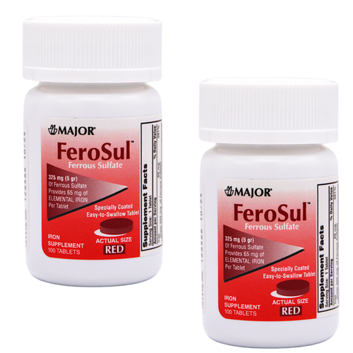 Major FeroSul Red 325 mg - 100 Red Tablets | Feosol (9-2027) - 2 Pack ...