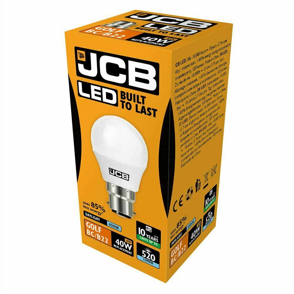 2 To 12 PACK 6W = 40WATT JCB LED BAYONET/BC/B22 GOLF BALL LIGHT BULB ...