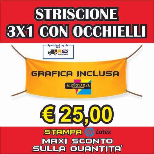 BANNER 3x1 mt STRISCIONE PUBBLICITARIO PVC PERSONALIZZATO GR.510 ...