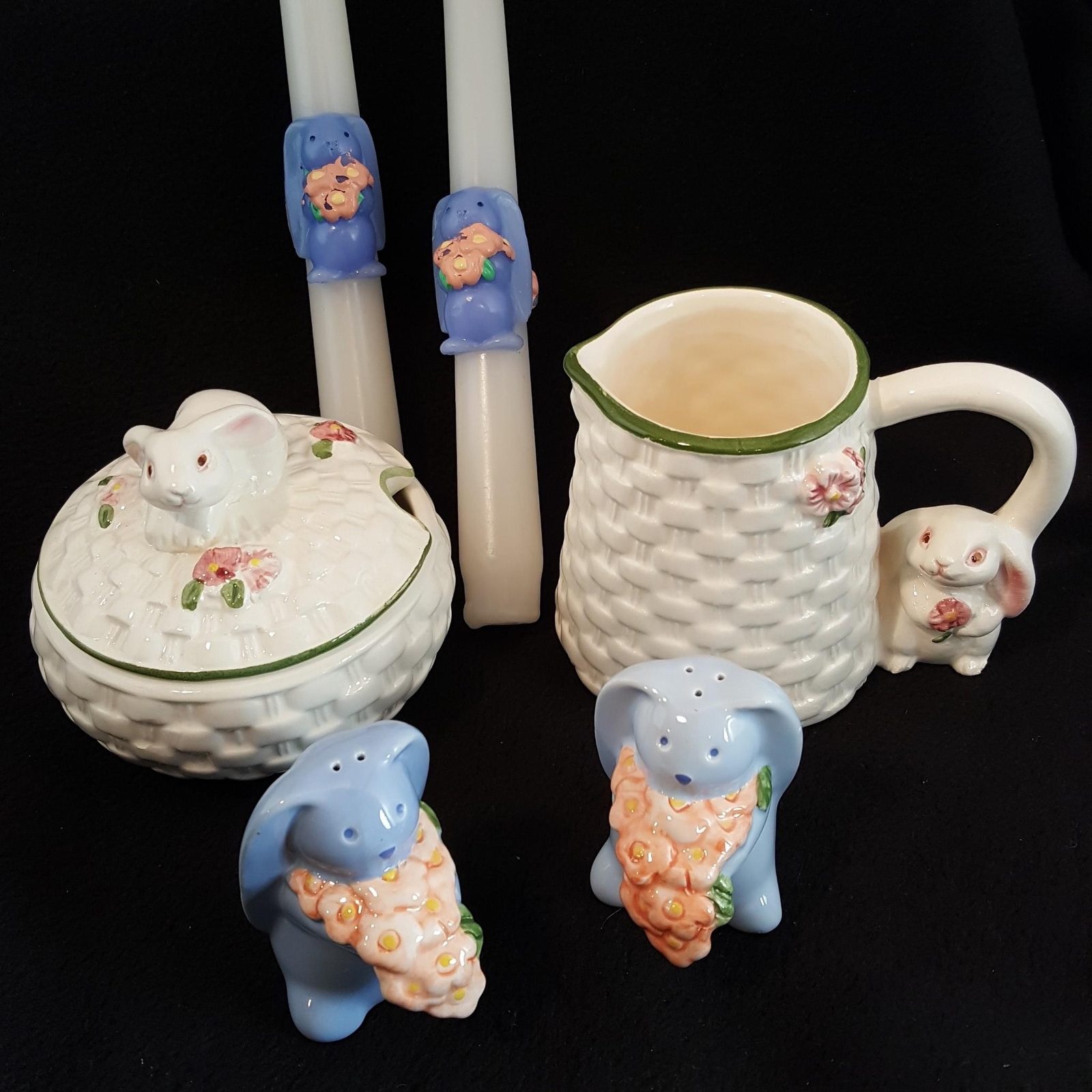 Avon Springtime Bunny Easter Taper Candles Salt Pepper Sugar Creamer ...