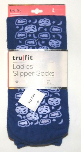 Tru Fit Ladies Slipper Sock Non Slip Grips L.Purple Moons Purple 9-11 ...