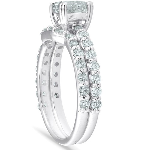 2 Ct Princess Cut Diamond Engagement & Wedding Ring Set 14k White Gold ...