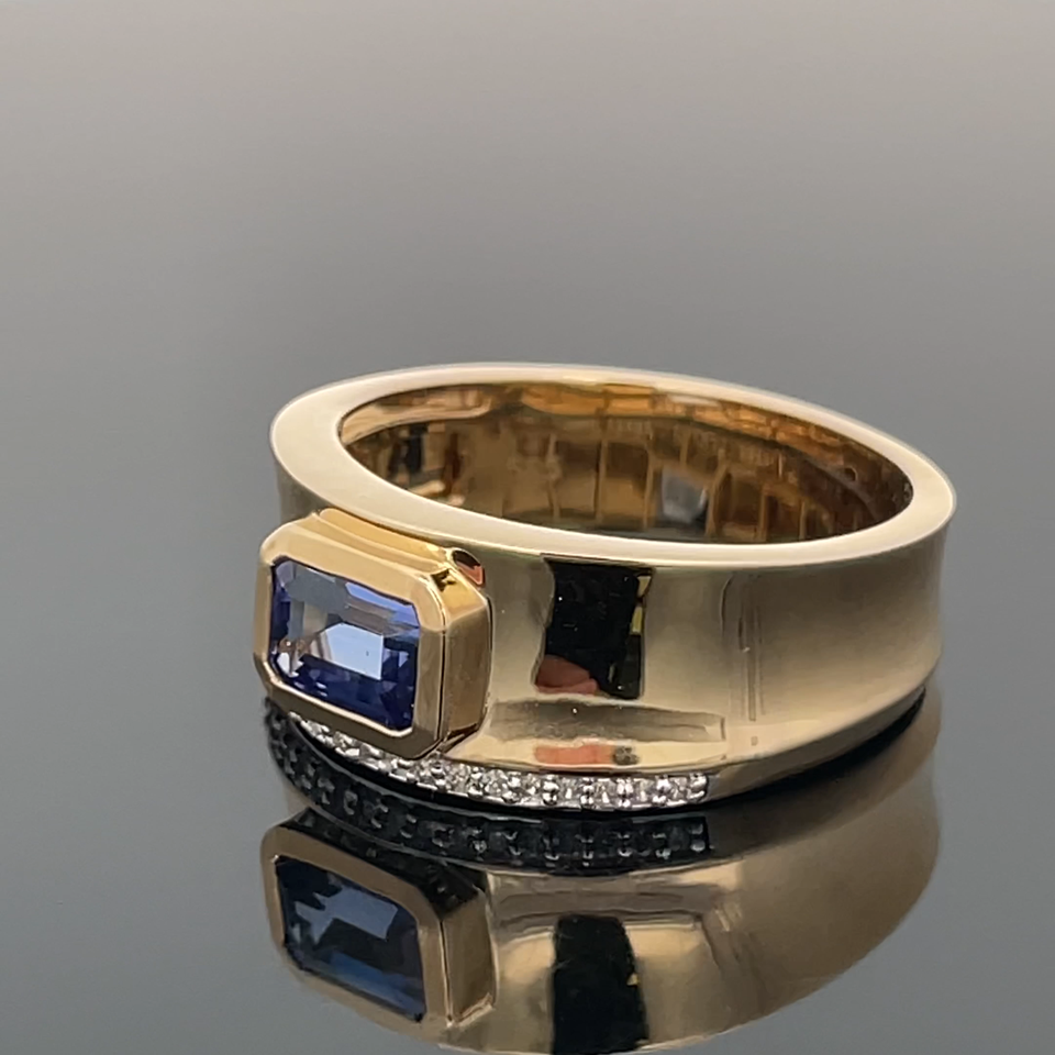 RING GR. 19 (CA. 59) AUS 585/- GG MIT TANSANIT AAAA & BRILLANTEN ...