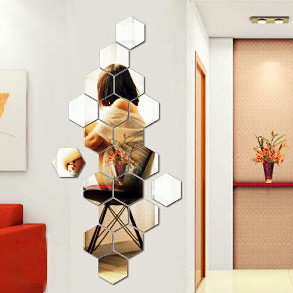 12pcs 3d Hexagon Acrylic Mirror Wall Stickers Home Room Diy Art