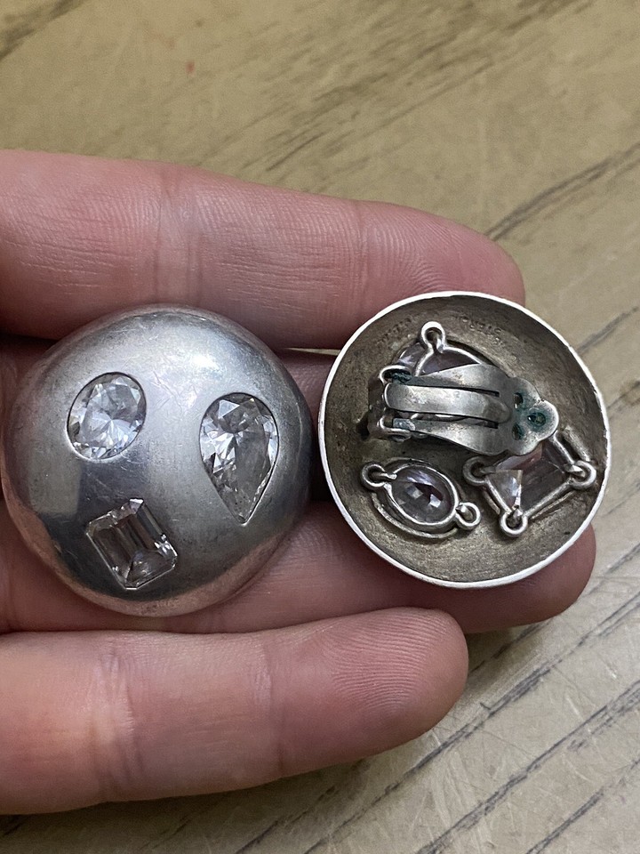 Estate Jewelry Sterling Silver Peter Brams PBD White Stones Clip On ...