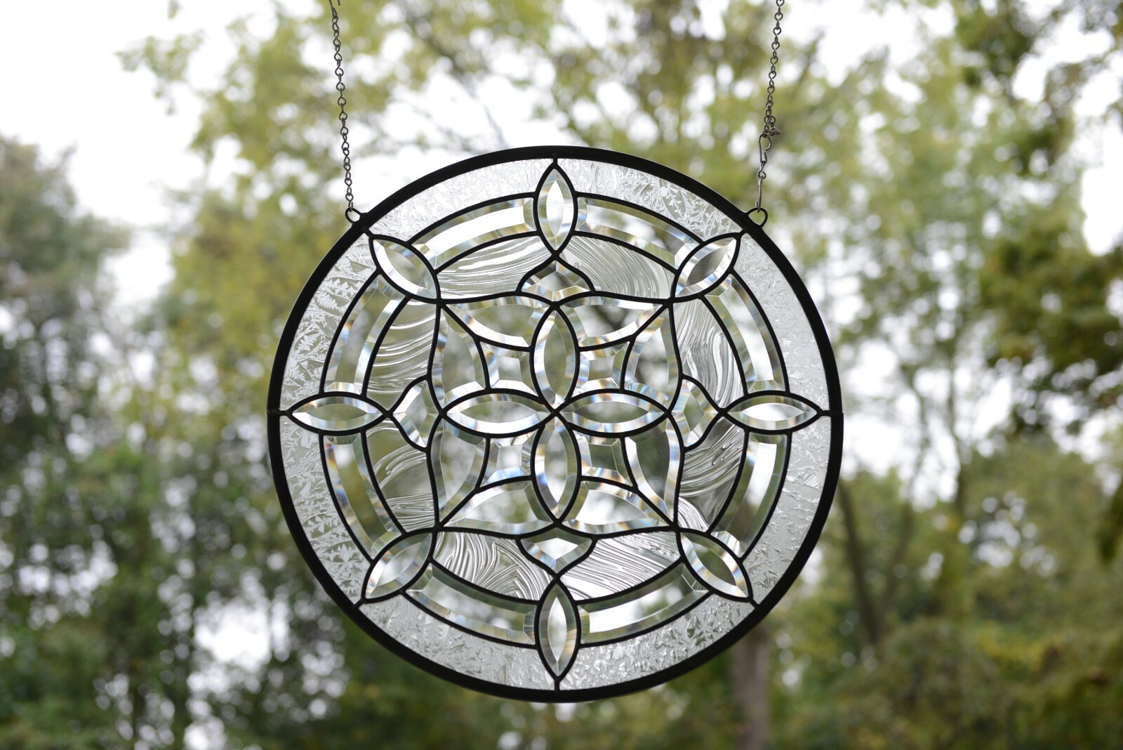 Handcrafted All Clear stained glass panel Round Beveled glass window ...