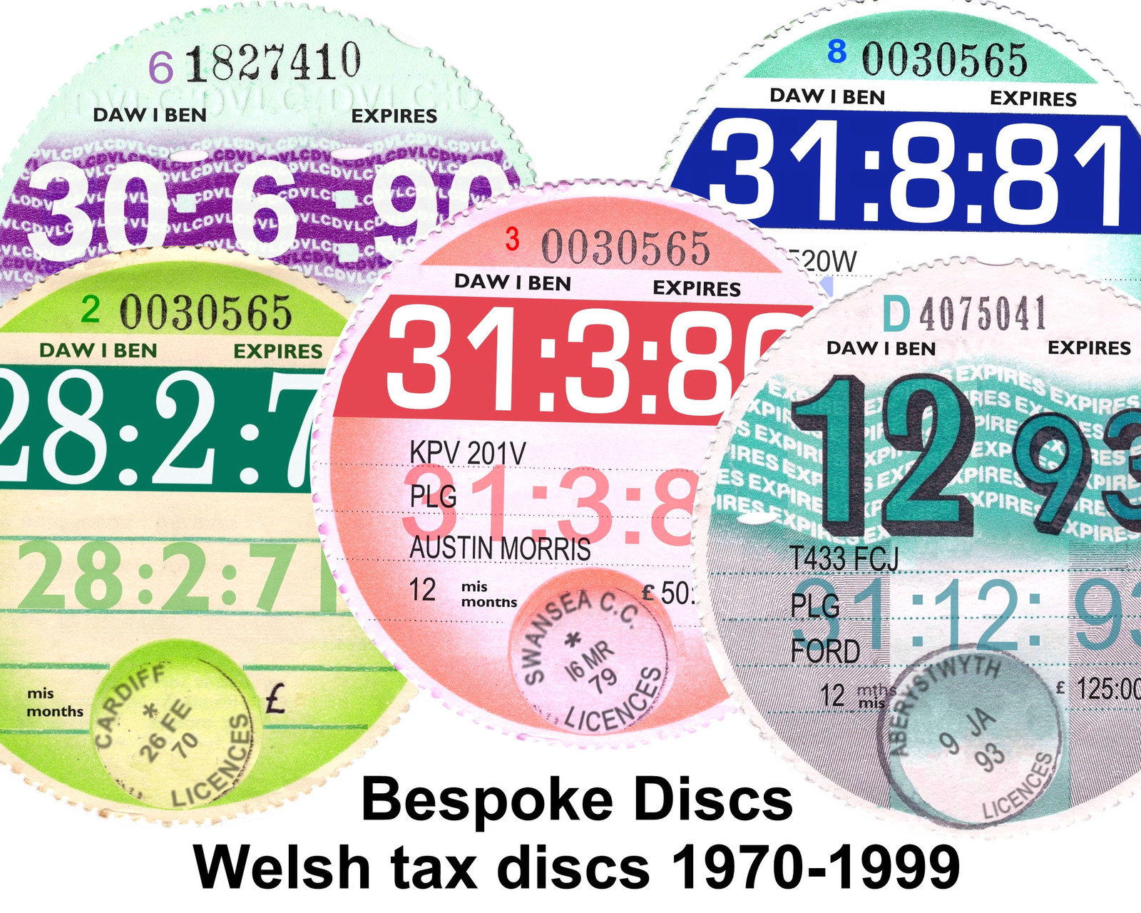 Replica / Reproduction Vintage Welsh Road Tax Disc 1970 - 1999 Bespoke ...