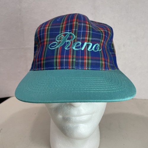 Vintage 90s Reno Trucker Hat Blue Plaid Embroidered Kc Crown Cap | eBay