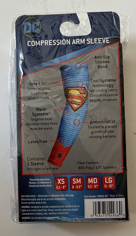 Superman Compression Athletic Arm Sleeve Size XS Licensed DC Comics-New ...