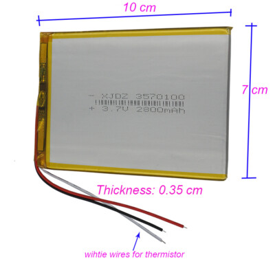 3.7V 2800mAh 10.36Wh Li Battery NTC 3 Wires Thermistor 3570100 For GPS ...