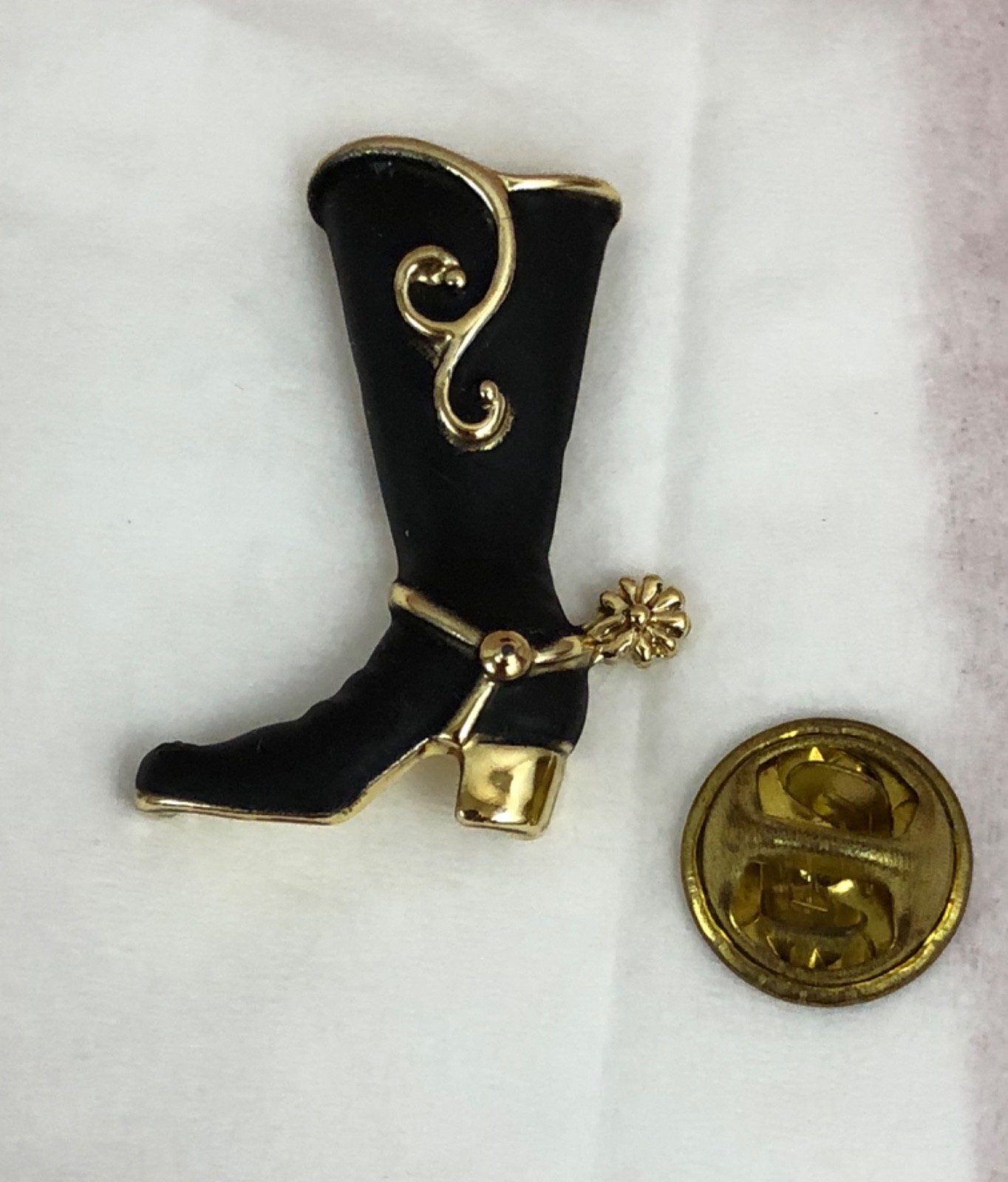 Western Cowboy Boot Lapel Pin Tie Tack Spurs Black Gold Tone Vintage | eBay