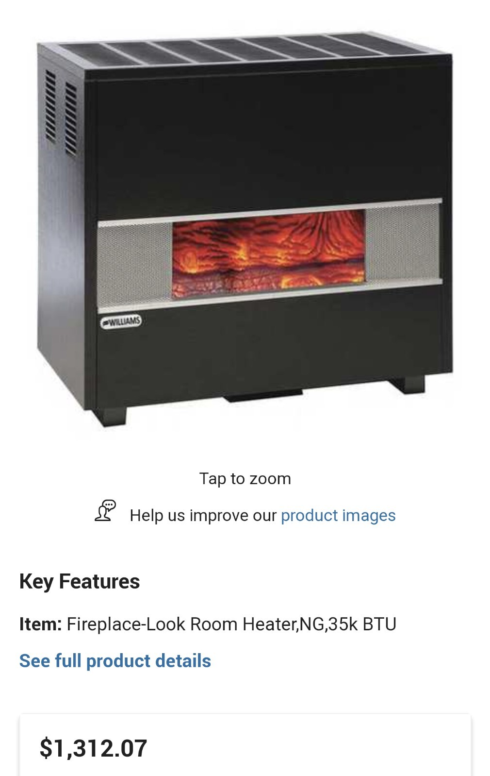 Williams 35000 Btu floor or wall mount Natural Gas Heater 3501922A | eBay