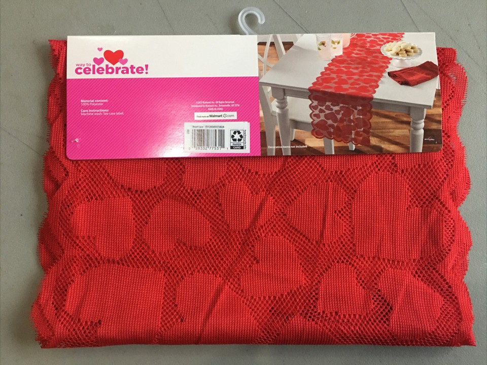 Valentine's Day red lace table runner 13" x 72" hearts holiday decor | eBay