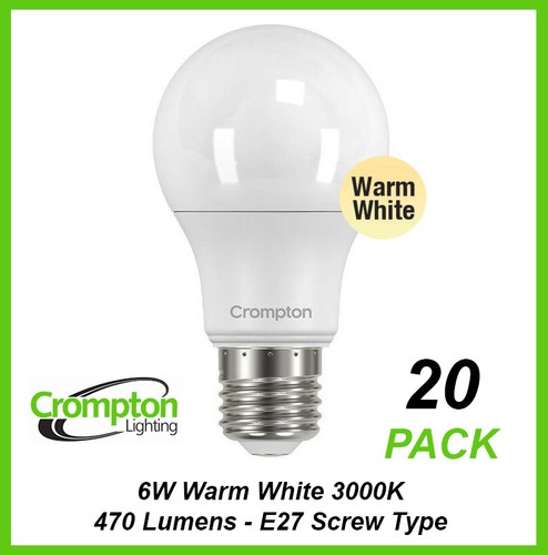 20 x LED 6W Pearl Light Globes Bulbs Lamps A60 GLS Screw E27 Warm White ...