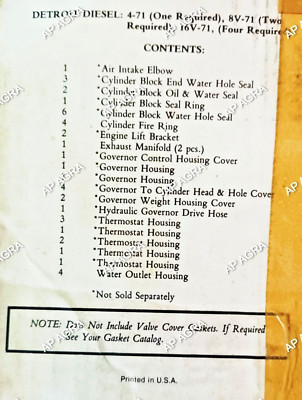 Fits Detroit Diesel Gasket Set 4-71(1 Req.),8V-71(2 Required),16V-71(4 ...