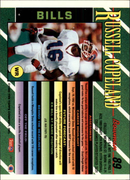1993 Bowman Football Card #89 Russell Copeland RC | eBay