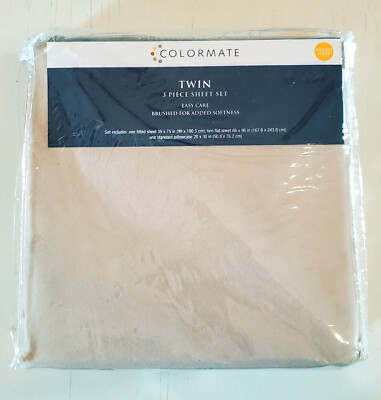 Colormate Tan Microfiber Twin 3-Piece Sheet Set - Fitted Flat Sheet ...
