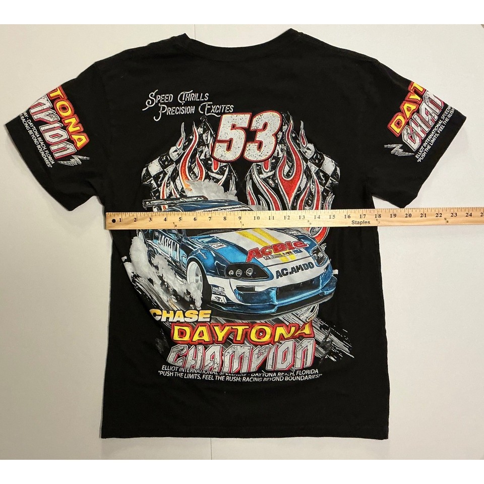 Y2K Savage Crew Nascar Racing AOP Flame Sleeve Hits T-Shirt Blk Mens L ...