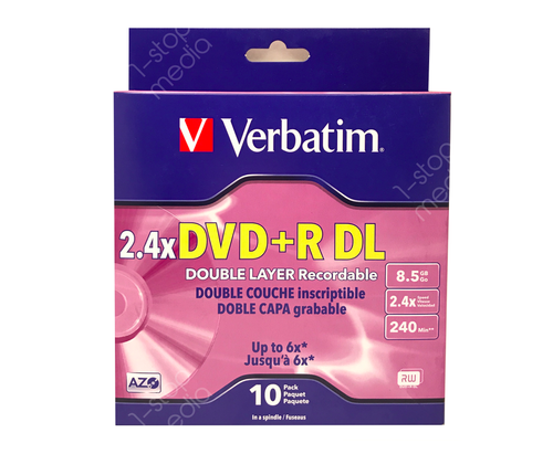 10-pk Verbatim Dual Layer DVD+R Cakebox - 2.4x 8.5GB 240 mins w AZO ...