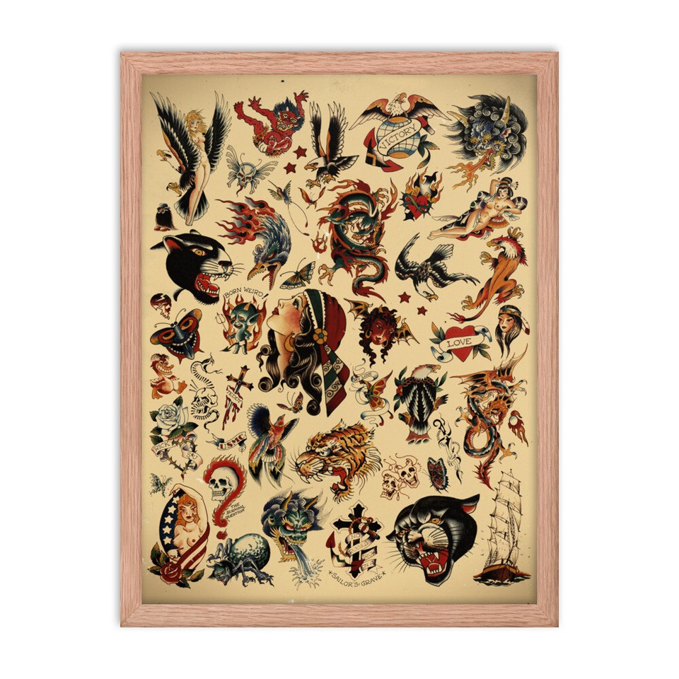 18x24 Framed Print - Sailor Jerry x Ed Hardy Old School Tattoo Flash #2 ...