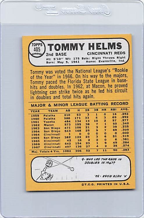 1968 Topps #405 Tommy Helms Reds NM *10362 | eBay