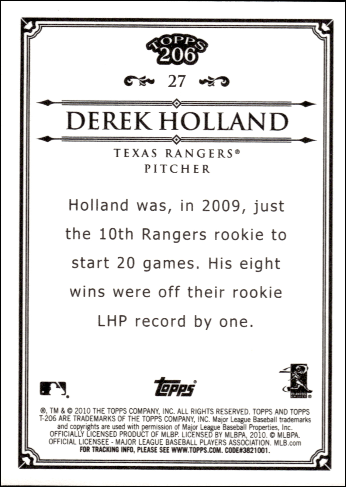 2010 Topps 206 - Derek Holland #27 Bronze for sale online | eBay