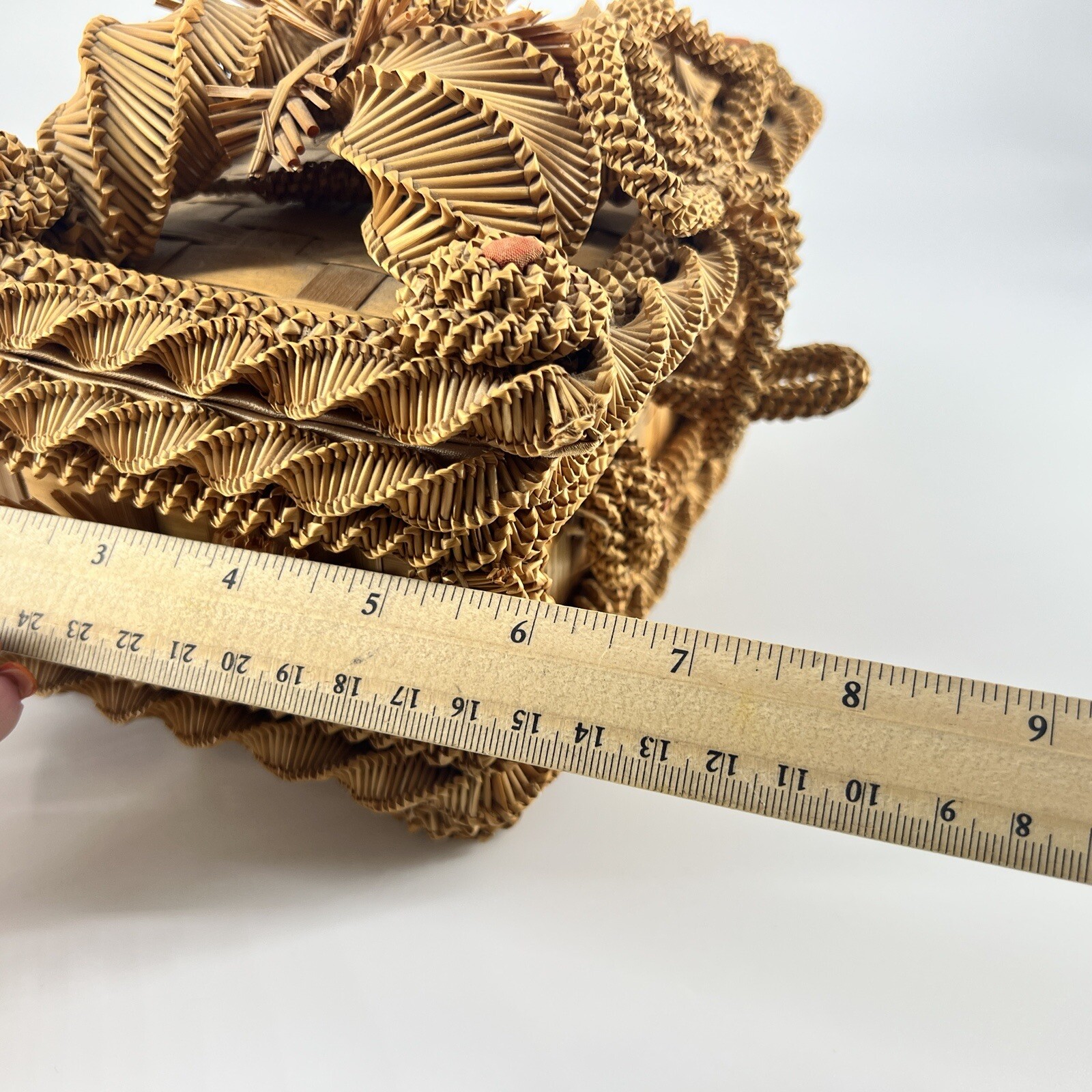 Antique Victorian Folk Art Woven Straw Sewing Basket | eBay