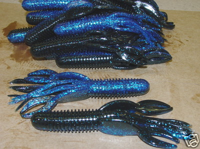 4" Craw Tube Black Blue Flake Laminate 50 pack bag Tube Solid Head ...