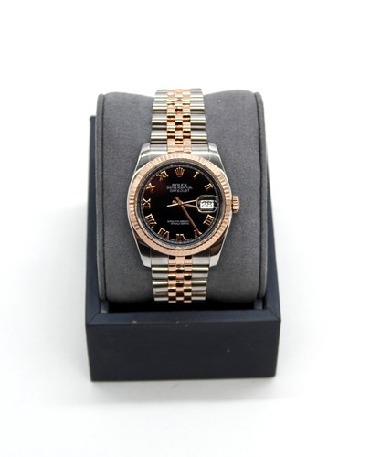 Rolex Datejust 116231 Stainless & Rose Gold Black Roman Dial Wristwatch ...