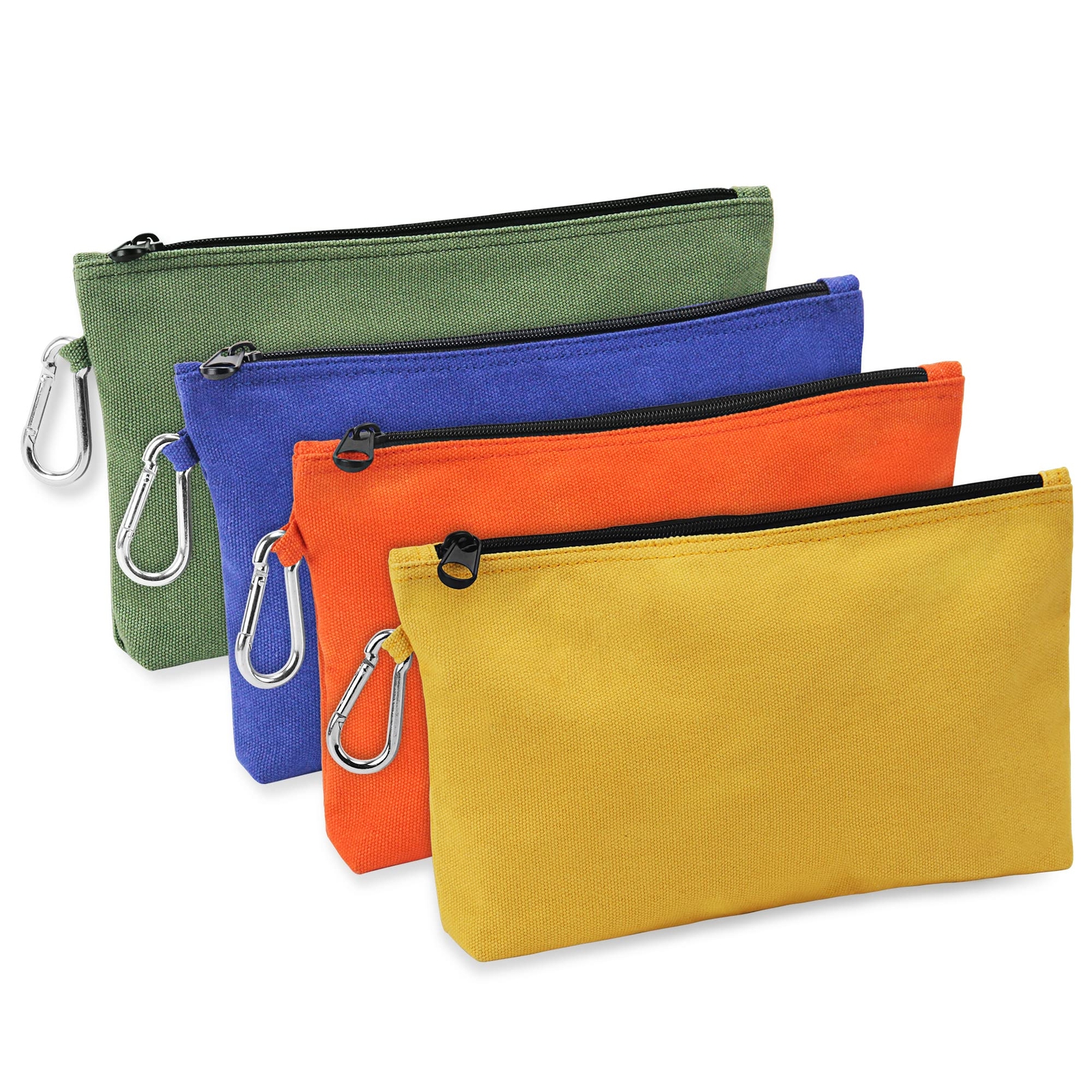 4 Pack Heavy Duty Canvas Zipper Tool Pouch w/ Carabiner Multipurpose ...