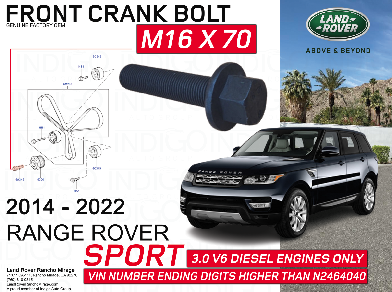 Land Rover Bolt Front Crank M16 X 70 Part# LR013377 for sale online | eBay