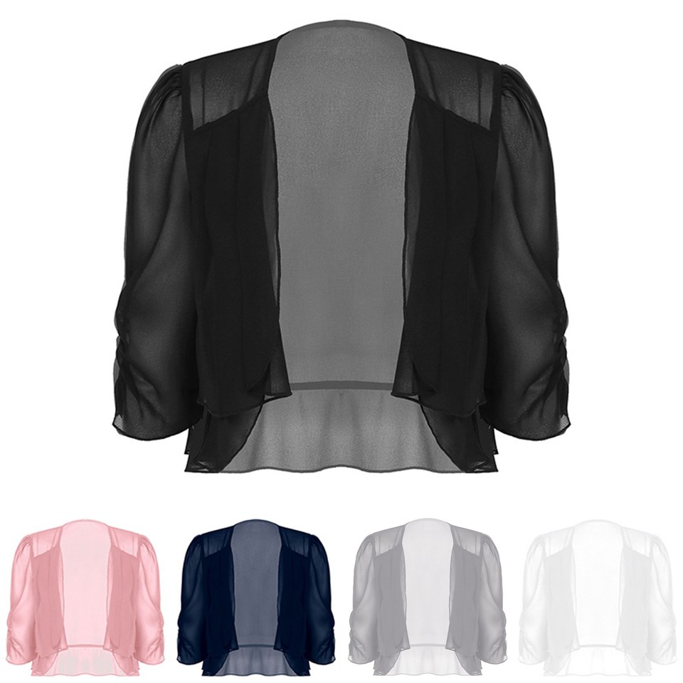 Women's Half Sleeve Ruffle Chiffon Bolero Shrug Cardigan Evening Dress ...