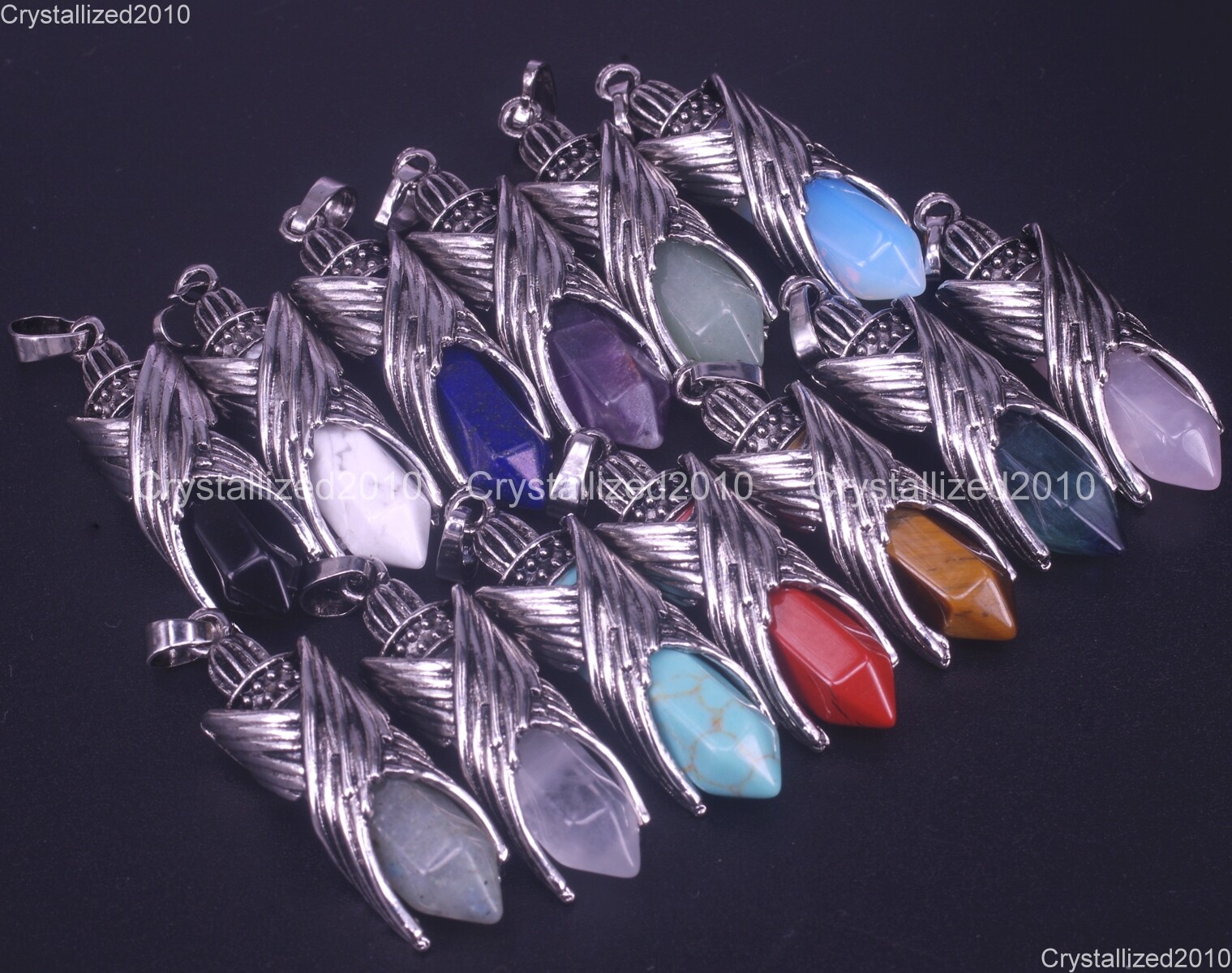 Natural Gemstone Hexagonal Angel Wing Chakra Healing Pendant Bead ...