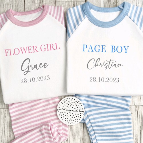 Personalised Page Boy Flower Girl Pyjamas bridesmaid Pjs Wedding Favour ...