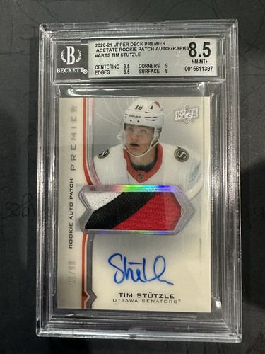 Tim Stutzle 2020-21 Upper Deck Premier Rookies Auto Patch RPA 11/99 BGS ...