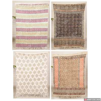 Indian Soft Cotton Throws Blankets for Sofas Hand Loom Hand Block ...