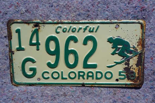 1958 COLORADO License Plate With Alpine Skier | eBay