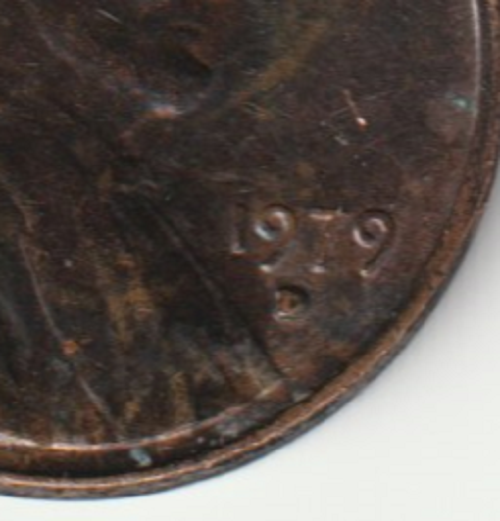 1979-D Penny Lincoln Memorial Error D Mint Mark Filled in Rainbow Toned ...