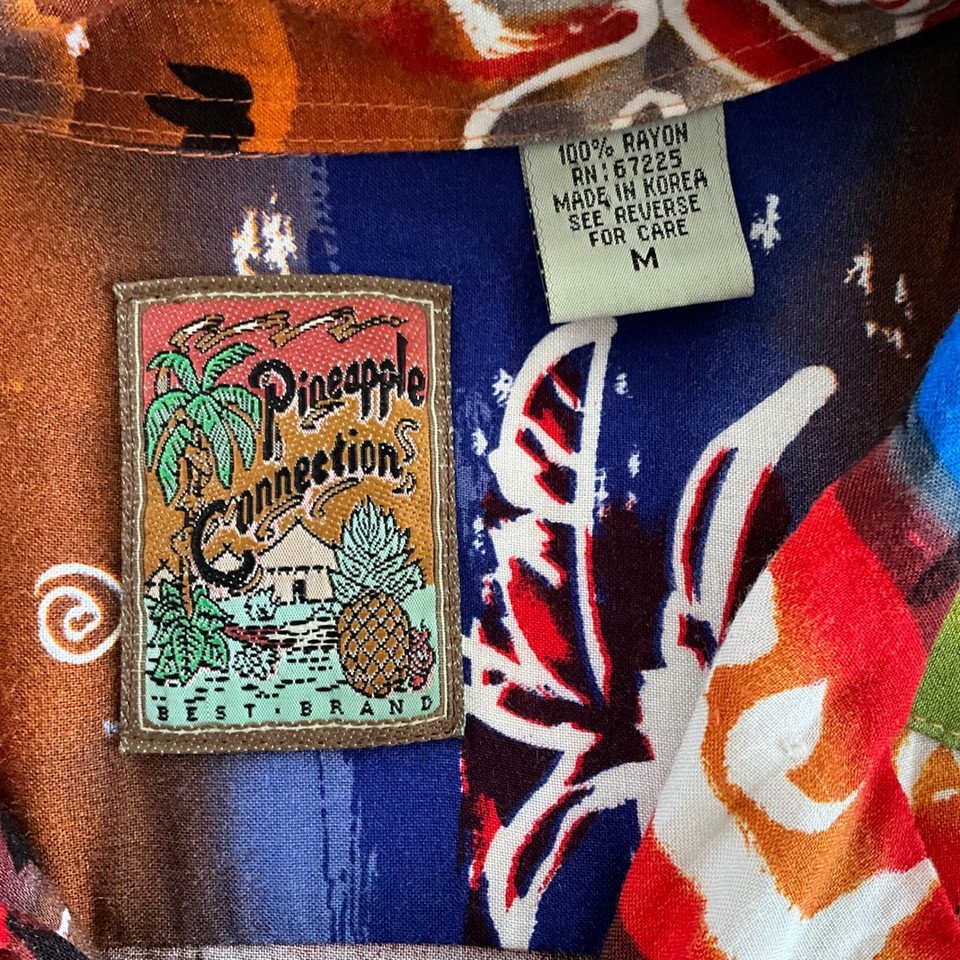 Pineapple Connection Hawaiian Shirt Mens Medium Floral Palm Tree Rayon ...