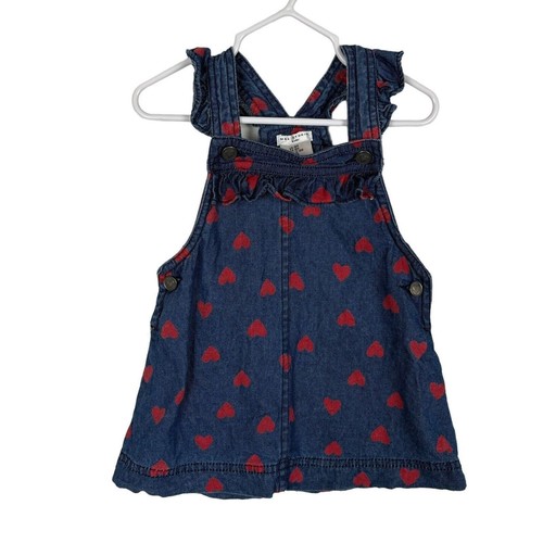 Max Studio Kids Denim Red Heart Overall Dress Girls 18 Months | eBay