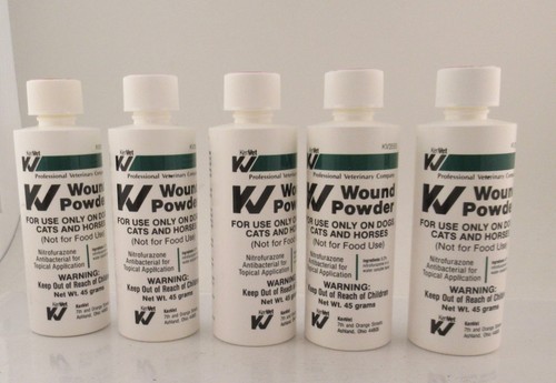5 bottles KV Wound Powder 45gm, Nitrofurazone for dogs, cats, horses ...