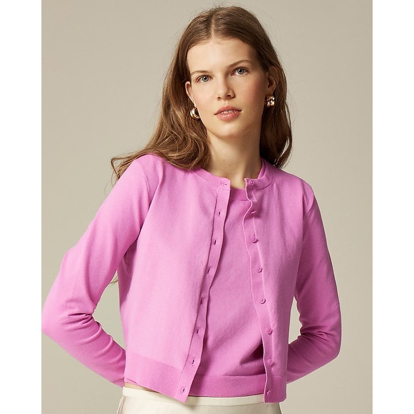 J. Crew Jackie Cardigan Large crew neck button front sweater pink ...