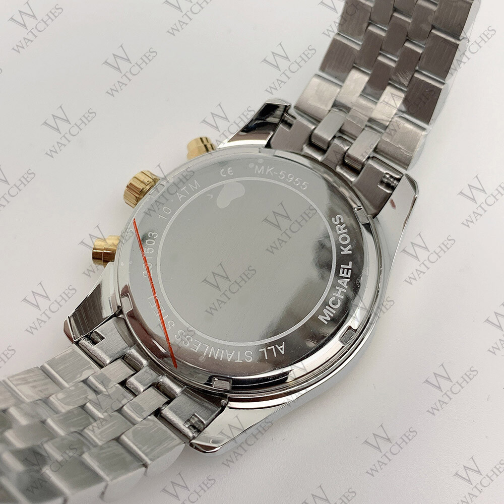 New Michael Kors MK5955 Lexington Silver Two Tone Band 38mm Case Women ...