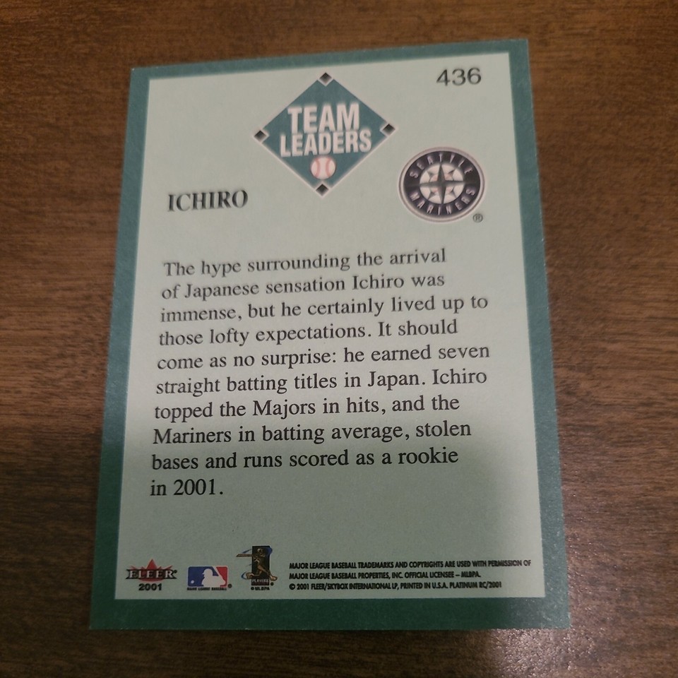 Nice 2001 Fleer Team Leaders Ichiro Suzuki RC #436. Rare | eBay