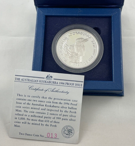 1996 AUSTRALIAN KOOKABURRA PROOF ISSUE 2oz 999 SILVER Coin - Perth Mint ...