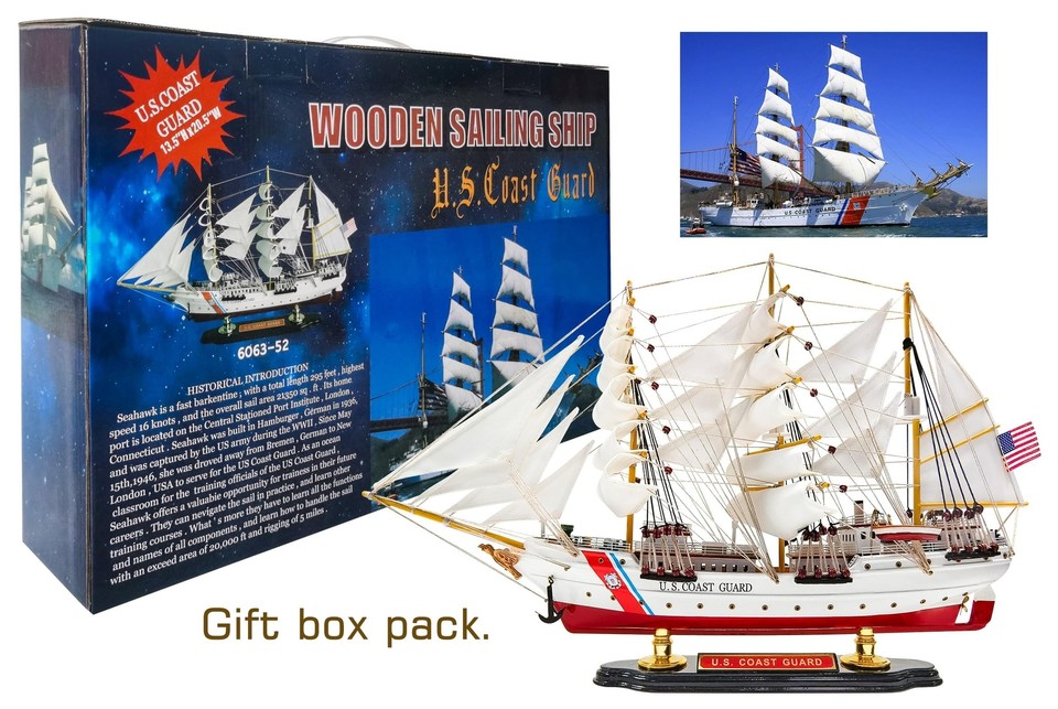 SAILINGSTORY Wooden Model Ship US Coast Guard Eagle Barque Ship Model ...