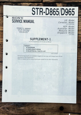 Sony STR-D865 STR-D965 Receiver Supp. Service Manual *Original* | eBay
