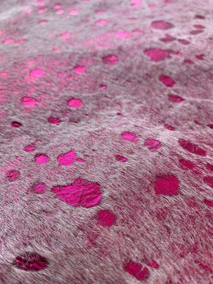Pink Cowhide Rug Size: ± 7' X 7' Pink Metallic on Off-White Cow Hide ...