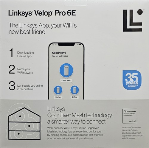 Linksys Velop Pro 6E 5.4 Gbps Tri-Band WiFi Mesh System - White (MX6203 ...